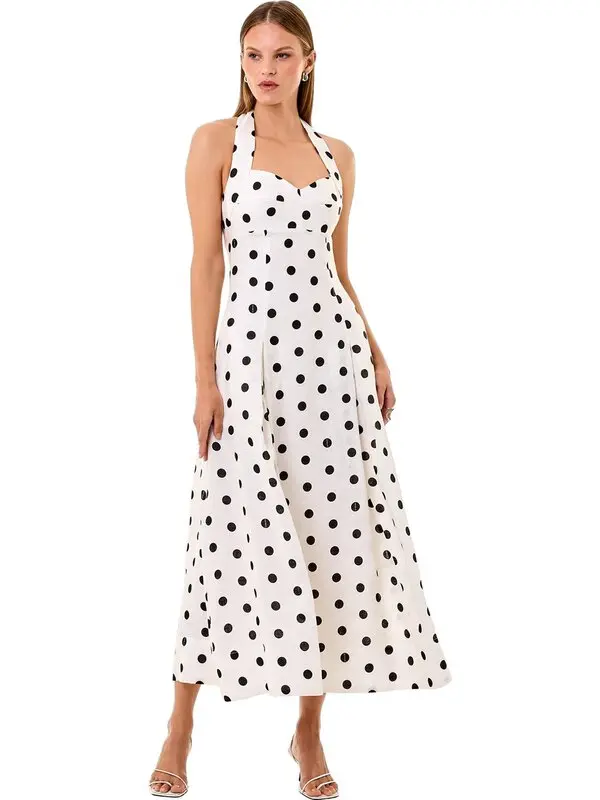 NICHOLAS Seraphina Polka Dot Halter Dress - White / Black Polka Dot