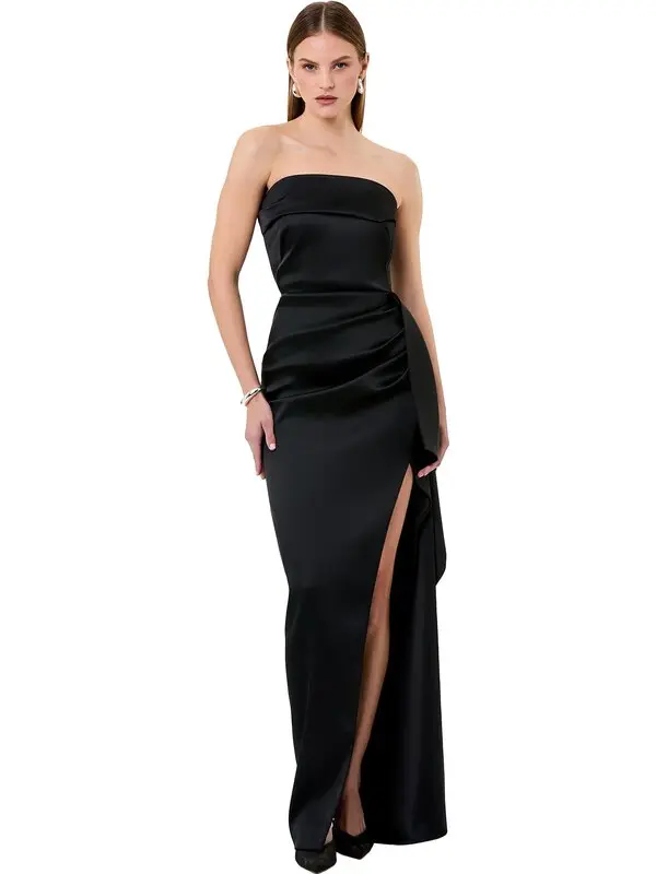 NICHOLAS Erelyn" Strapless Gown With Draped Detail And Slit - Black