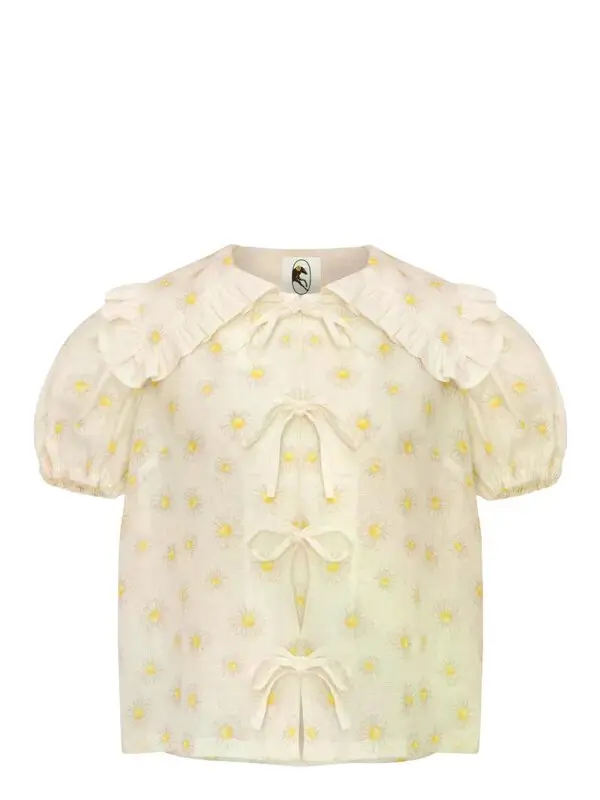 Sleeper Puff Sleeve Daisy Print Blouse - Neutrals