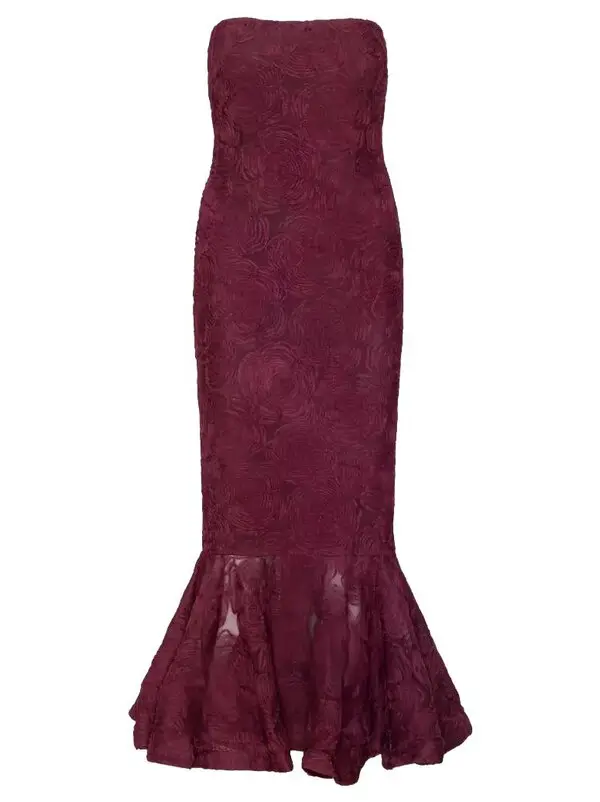 ROTATE BY BIRGER CHRISTENSEN Strapless Floral Mesh Flounce Dress - Red