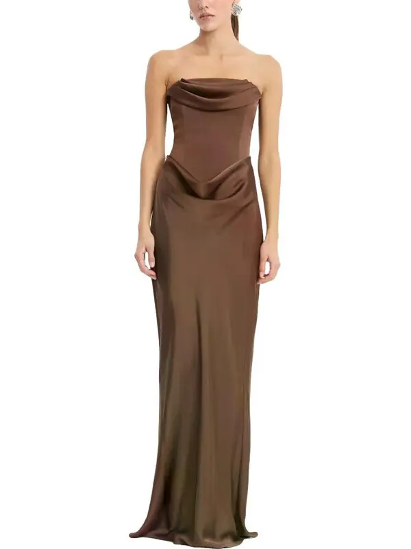 ROTATE BY BIRGER CHRISTENSEN Draped Corsage Maxi Dress - Brown
