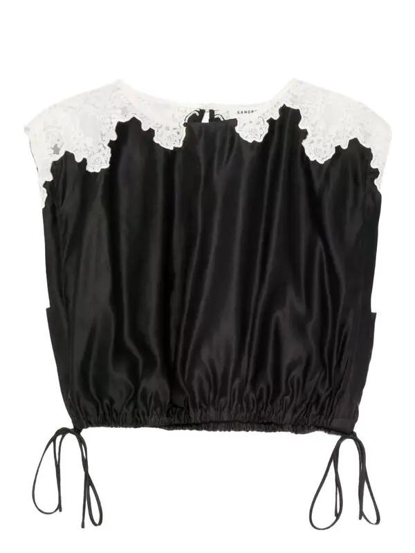Sandro Lace Trim Crop Top - Black