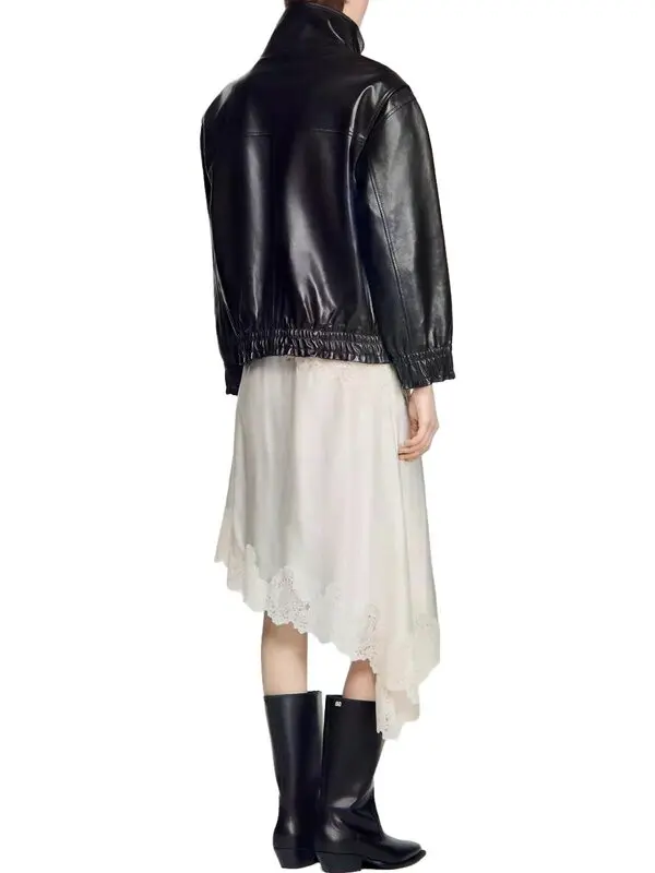 Sandro Lambskin Leather Jacket - Black