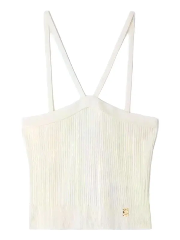 Sandro Ribbed Knit Cropped Halter Top - Neutrals