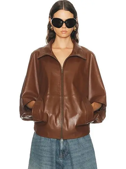 Balenciaga Leather Cocoon Blouson Jacket - Castor