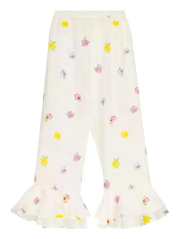 Sleeper Cha-cha Floral-print Ruffled Trousers - Neutrals