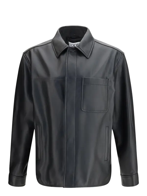 Loewe Leather Shirt With Classic Collar - Black