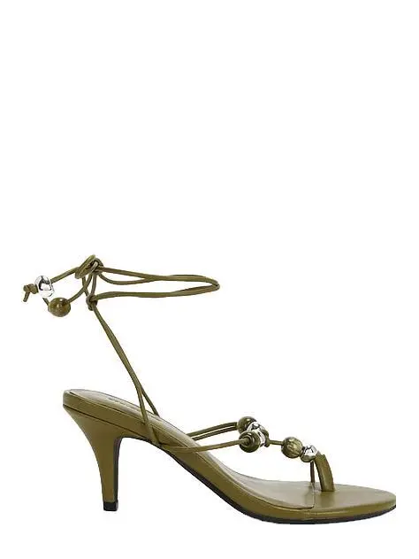 Bec & Bridge Leyla Beaded Lace-up Heeled Sandals - Olive Leather  Olive & Silver