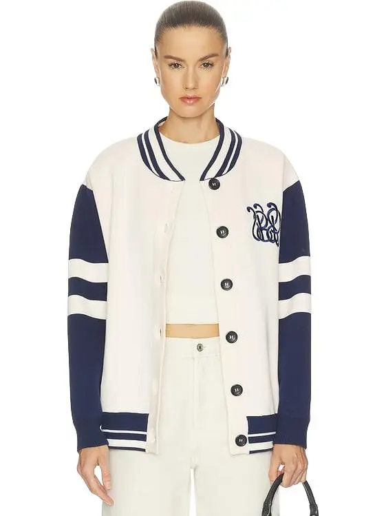Baum Und Pferdgarten Embroidered Knit Bomber Jacket - Baritone Blue Mix