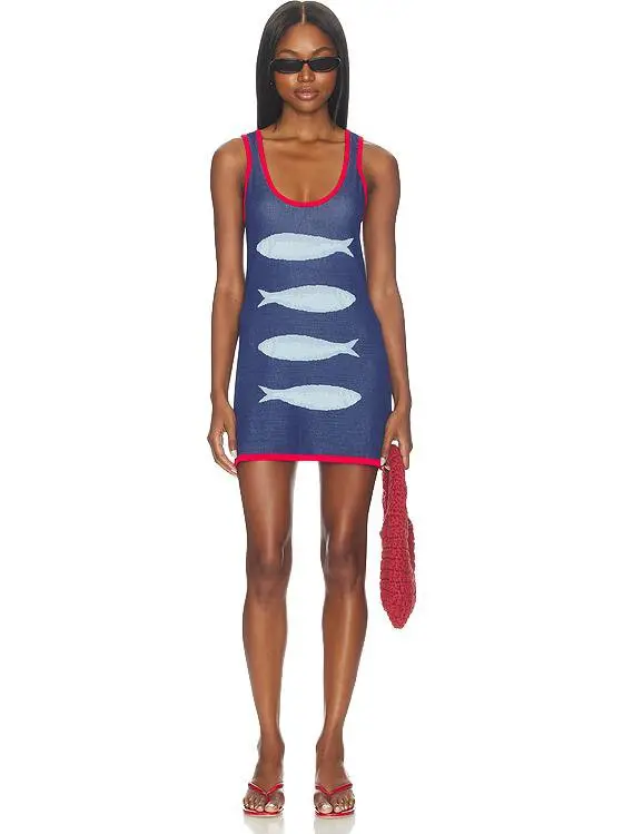 Show Me Your Mumu Blue Mini Dress With Fish Print - La Mer Graphic Knit