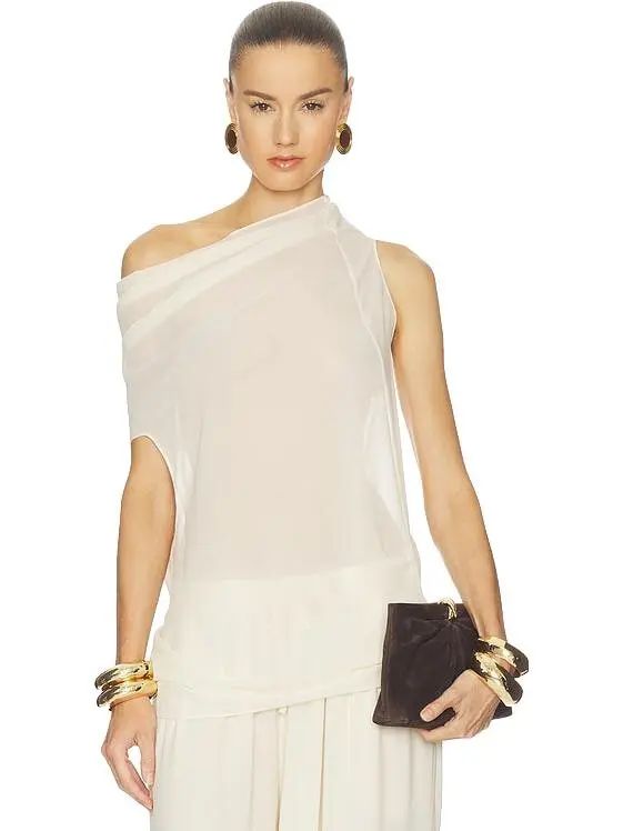 NICHOLAS Draped Asymmetrical Top - Ecru