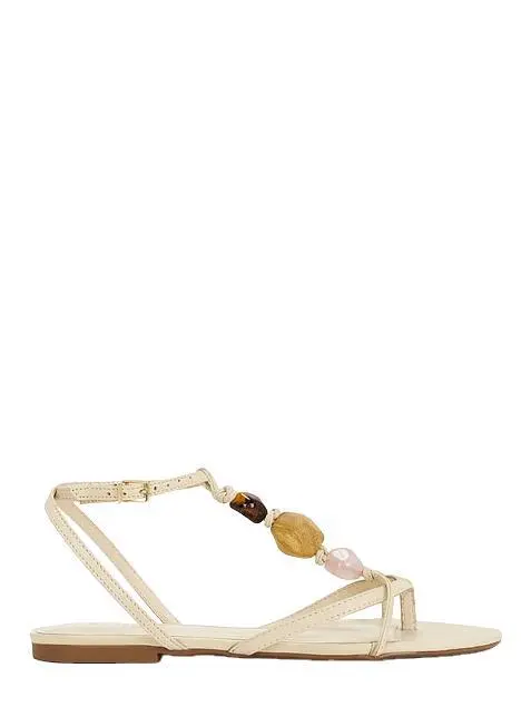 Schutz Amber Flat Sandal With Bead Accents - Egg Shell