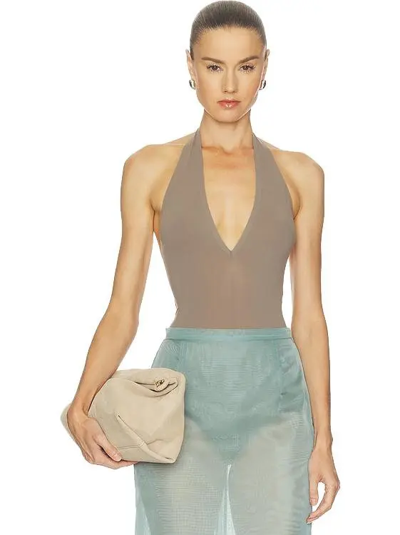 Commando Ballet Deep Plunge Halter Bodysuit - Truffle