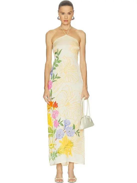 Verandah Floral Maxi Dress - Ivory Multi Floral And Linear Panel