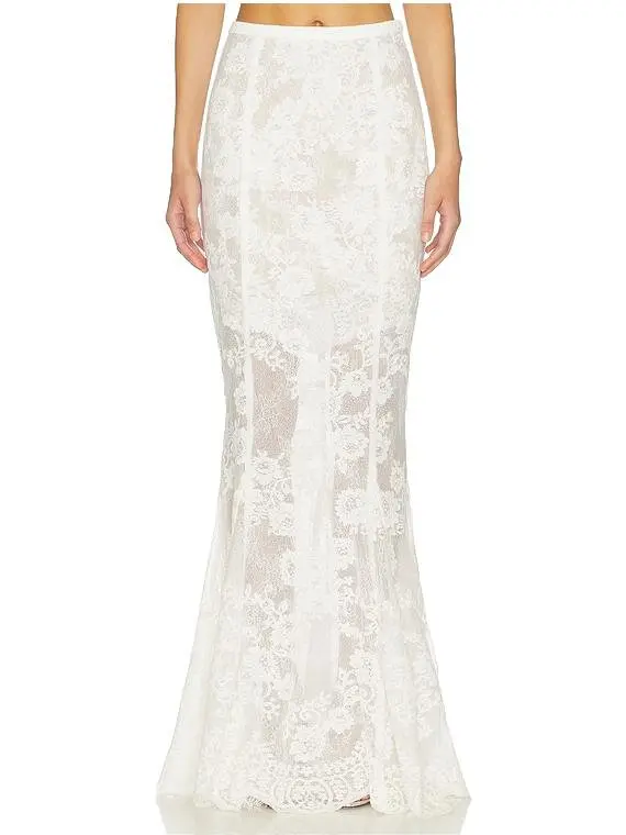 V. CHAPMAN Athena Lace Maxi Skirt - White Chantilly Lace