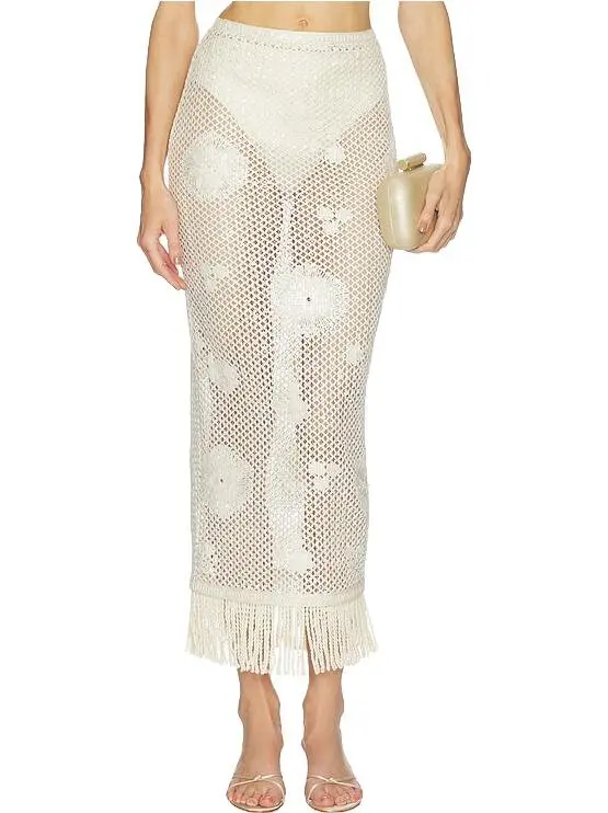 BRONX AND BRONCO Crochet Mila Skirt With Tassel Trim - Cream