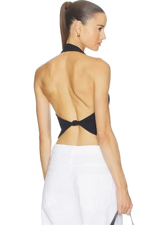Free People Round Two Pique Halter Top - Black