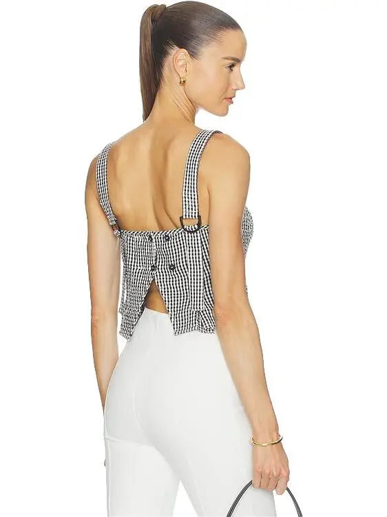 Free People Gingham Cropped Top With Back Button Closure - Black & White Combo