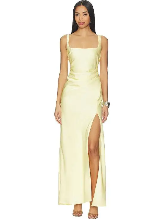 RUNAWAY THE LABEL Maxi Dress With High Split And Ruched Side - Buttermilk