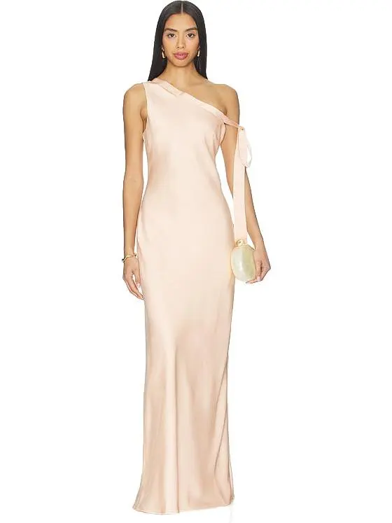 RUNAWAY THE LABEL Viola One Shoulder Maxi Dress - Peach