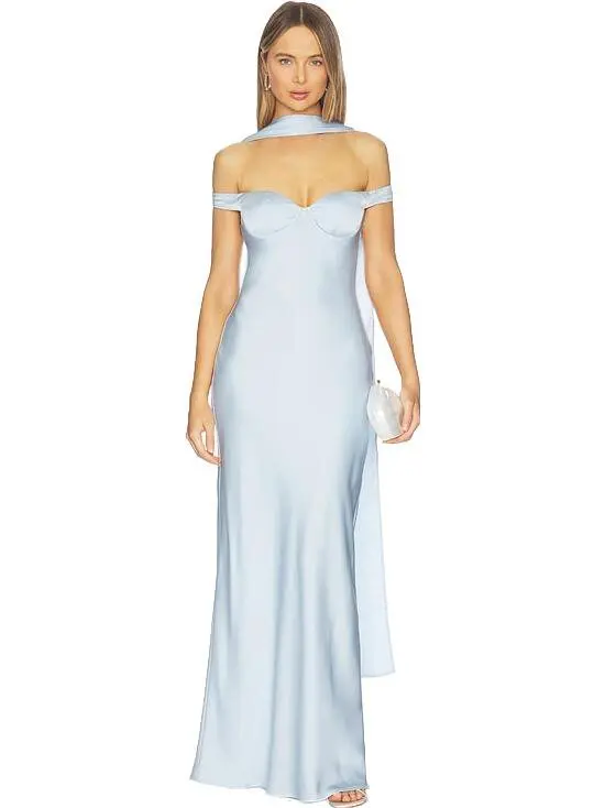 RUNAWAY THE LABEL Off Shoulder Maxi Dress - Sky Blue