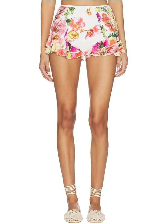 Charo Ruiz Ibiza Floral Ruffle Shorts - White Bliss