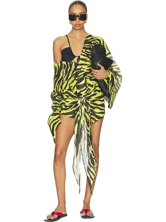 Attico Zebra Print Wrap Mini Dress - Black & Yellow