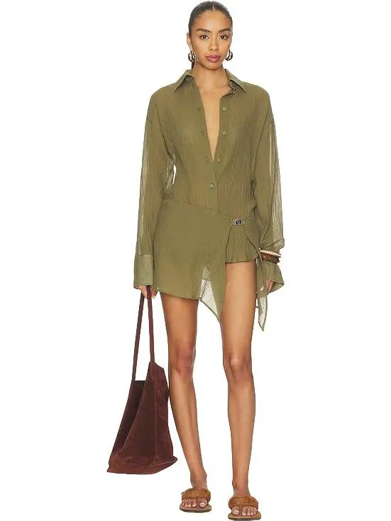 Attico Shirt Mini Dress With Buckle Detail - Military Green