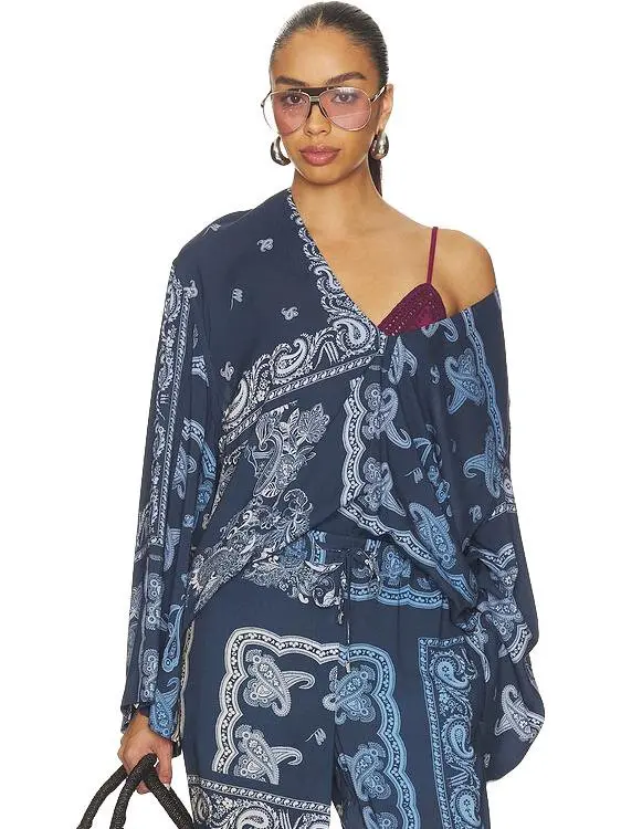 Attico Paisley Print V-neck Blouse - Degrade Blue