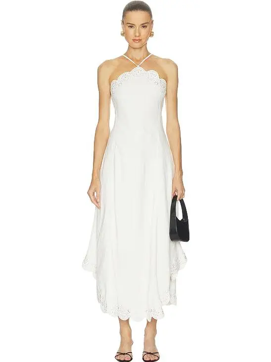 Simkhai Embroidered Linen Midi Dress - White