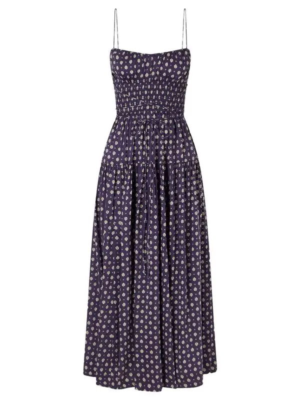 DÔEN Safia Smocked Printed Cotton And Silk-blend Maxi Dress - Multi