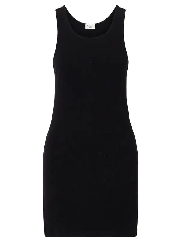 Saint Laurent Ribbed Cotton Mini Dress - Black