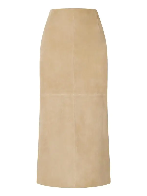 Nour Hammour Selly Suede Midi Skirt - Neutrals