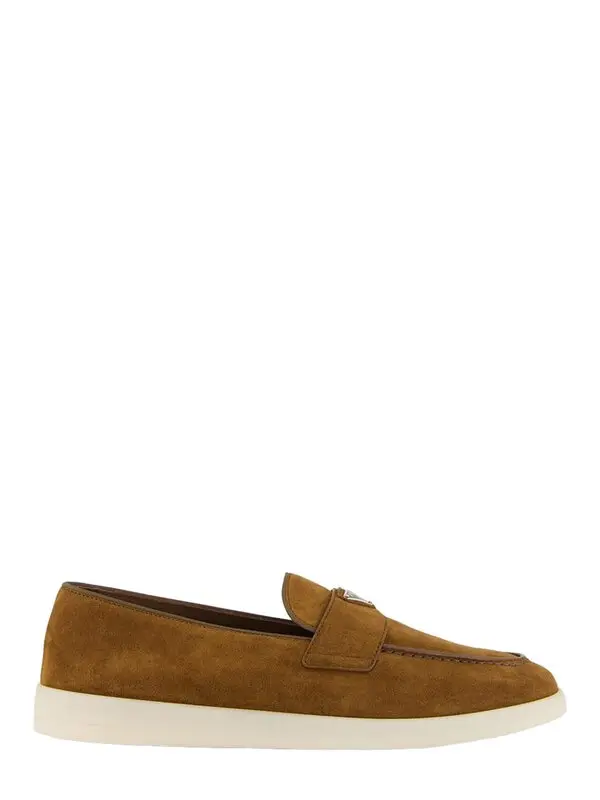 Prada Cocoa Suede Loafers With Logo Detail - Brown