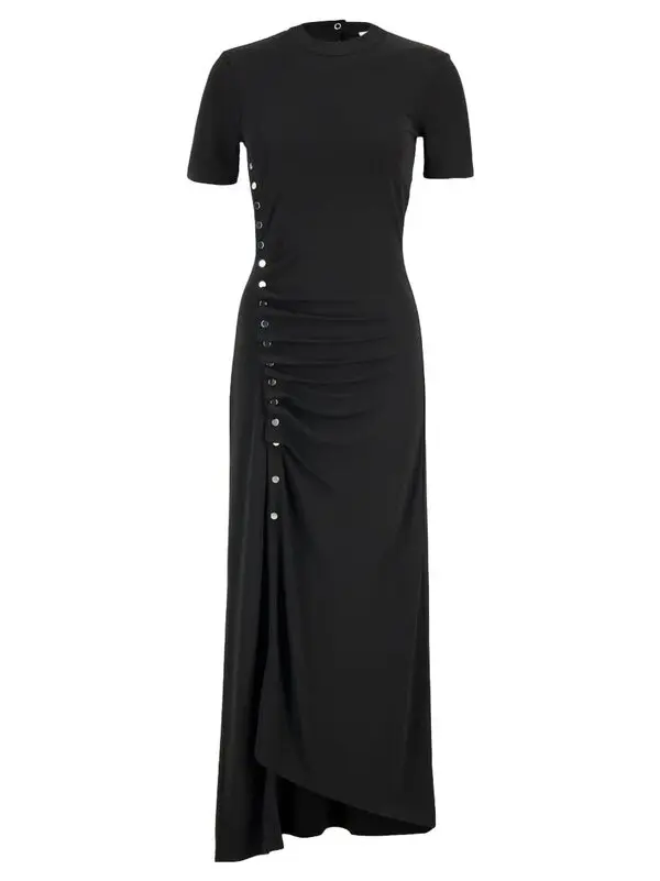 Rabanne Draped Jersey Maxi Dress With Snap Button Detail - Black