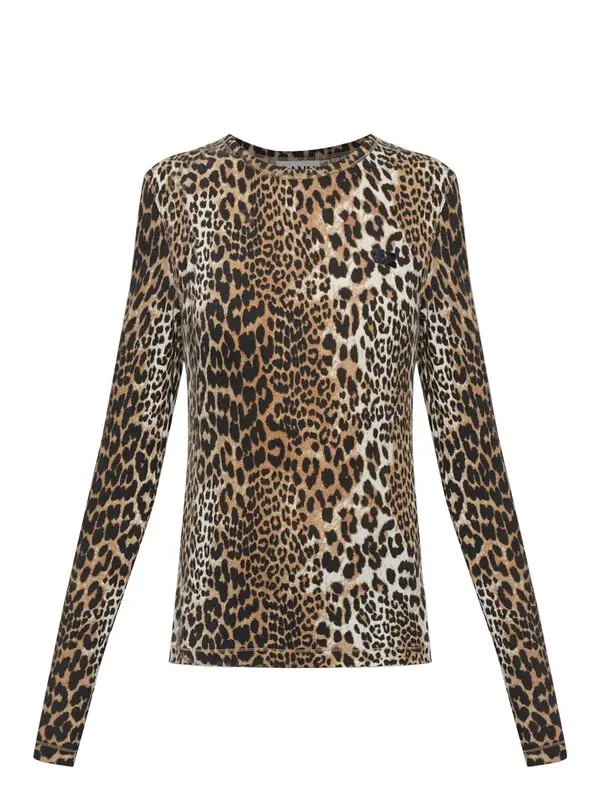 GANNI Animal Print Long Sleeve Top - Brown