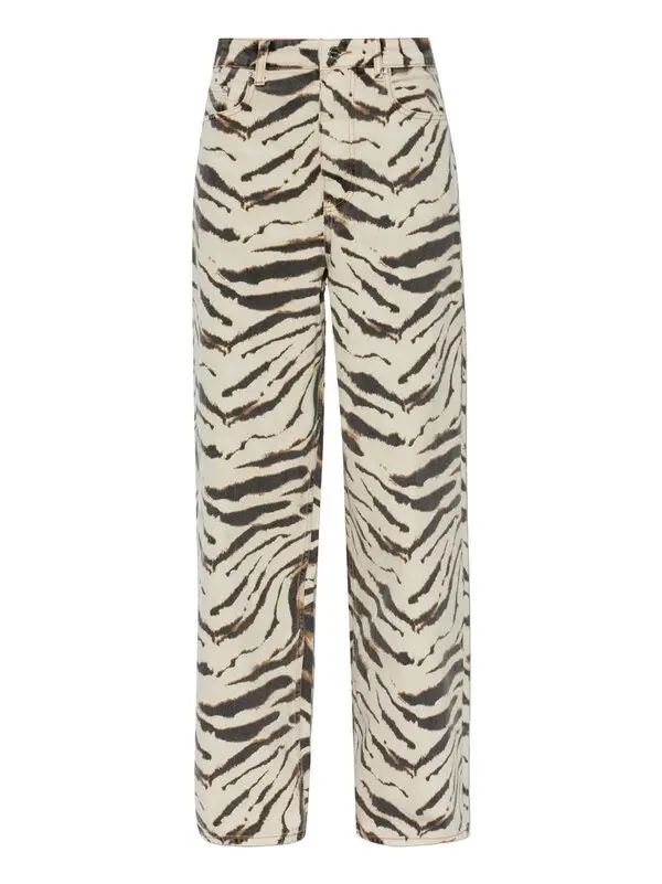 GANNI Straight Leg Animal Print Jeans - Cream