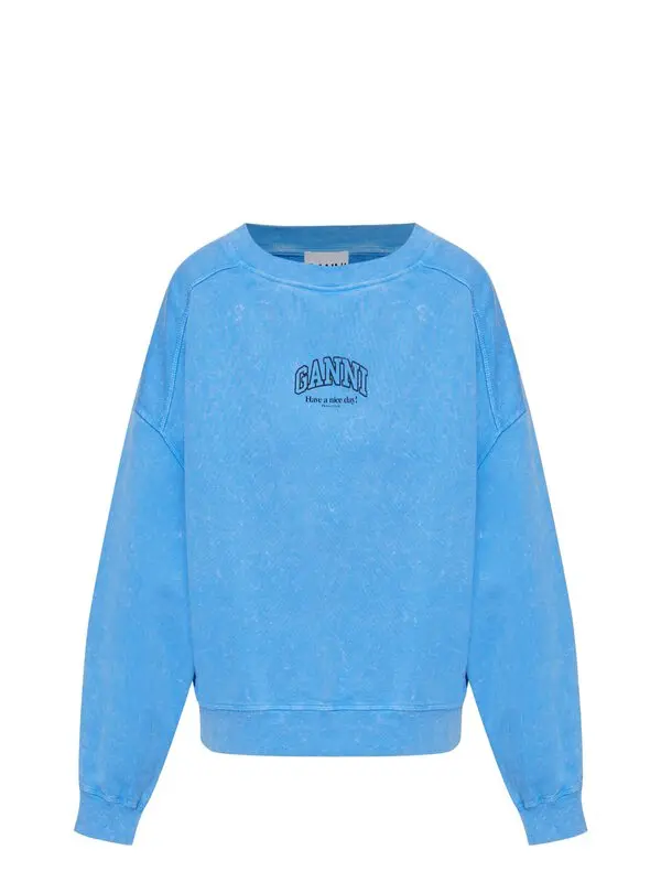 GANNI Logo Printed Sweatshirt - Blue