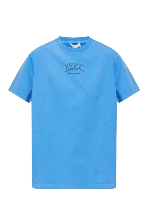 GANNI Cotton Logo T-shirt - Blue