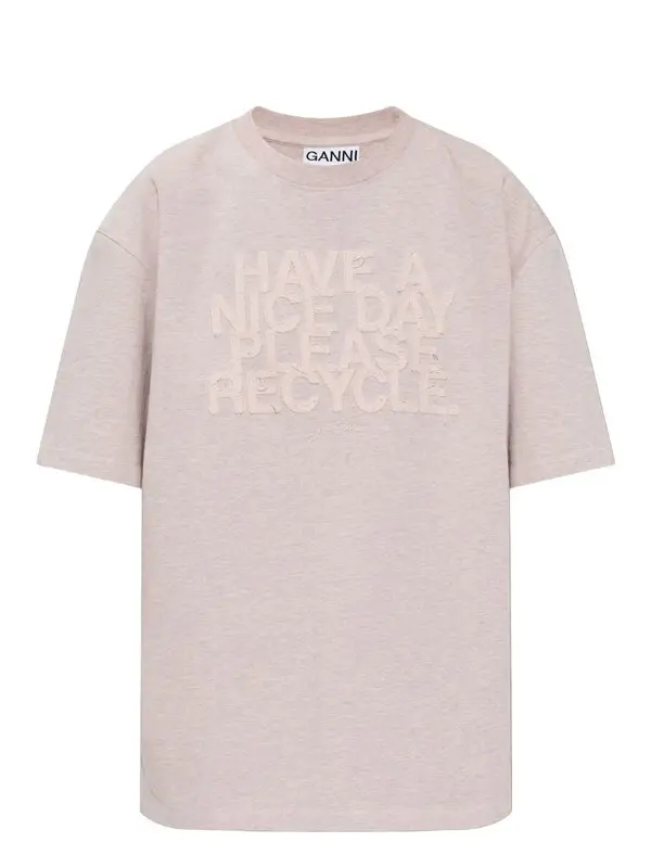 GANNI Loose-fit Cotton T-shirt With "have A Nice Day Please Recycle" Appliqu - Pink