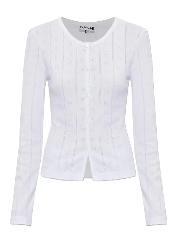 GANNI Fitted Openwork Knit Cardigan - White