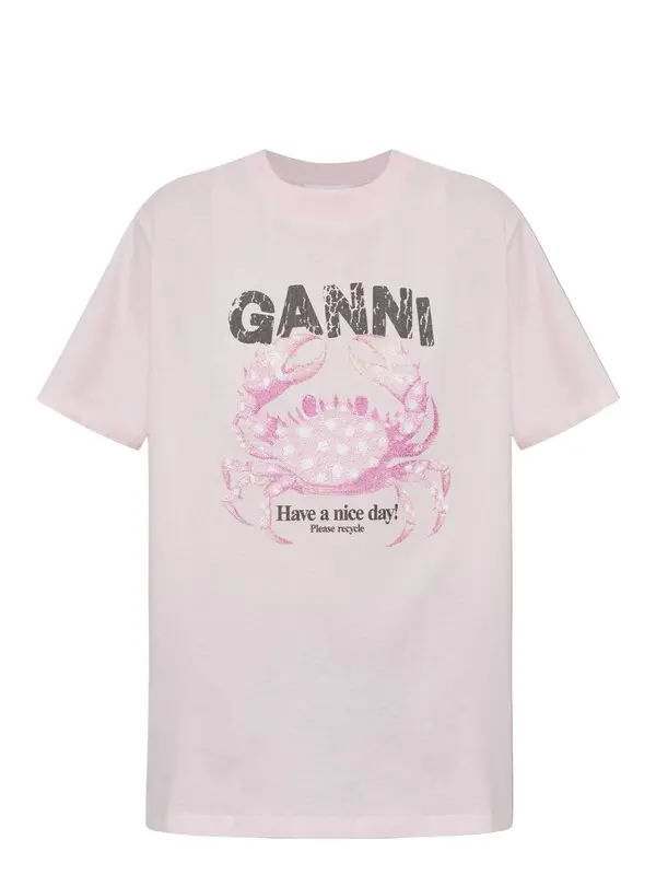 GANNI Printed T-shirt With Crab Motif - Pink