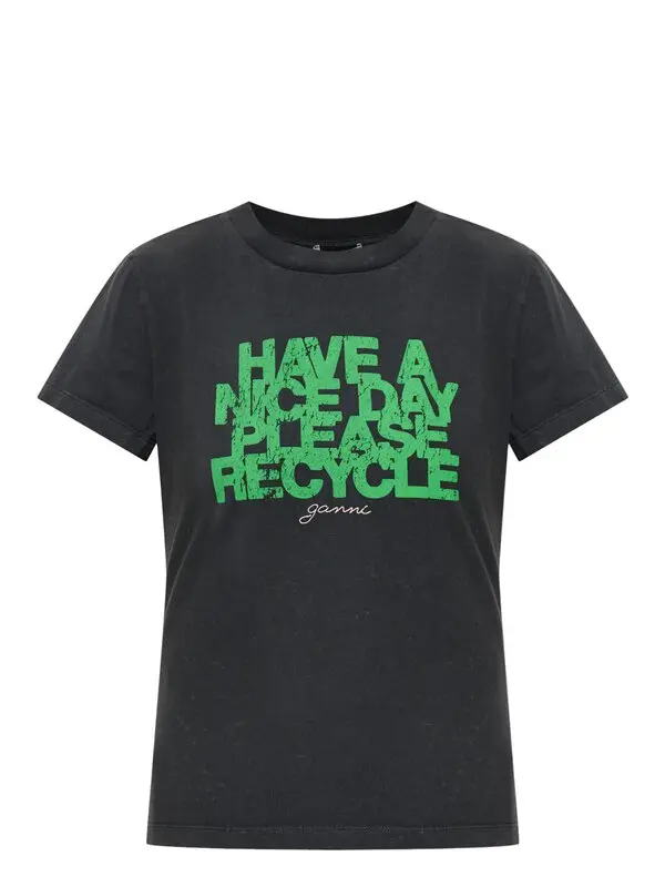 GANNI Have A Nice Day Please Recycle" Printed T-shirt - Black