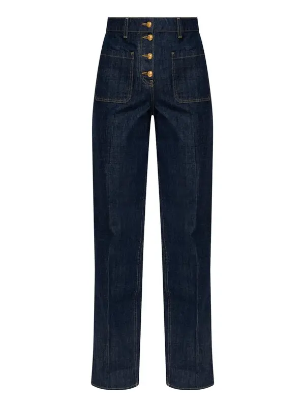 Valentino Garavani Straight-leg Jeans With Gold Button Detail - Navy Blue