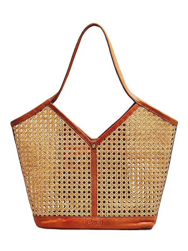 JELAVU Ophelia Handwoven Cane Tote Bag - Brown