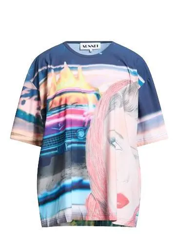 Sunnei Oversized Printed T-shirt In Polyamide And Elastane - Navy