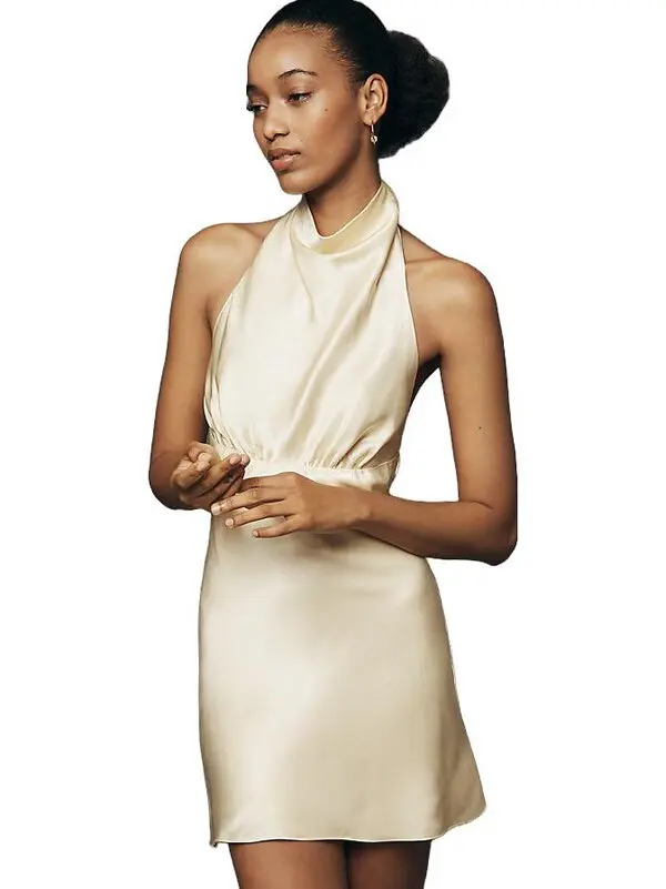 Bardot Satin Cowl-neck Mini Dress - Buttercup