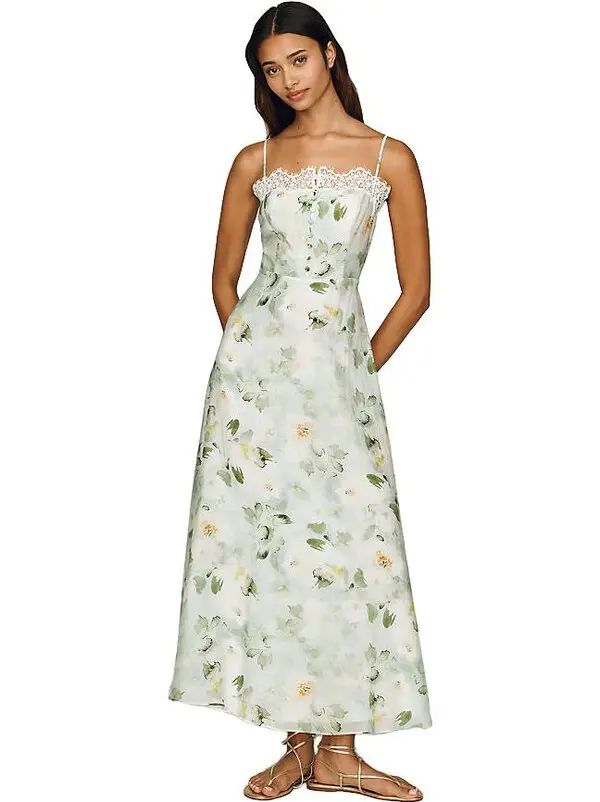 MARE MARE Lace-trim Midi Dress - Green Floral Print