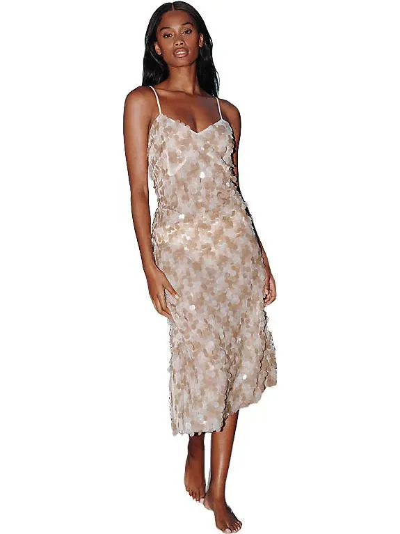 CELANDINE Longline Sequin Tunic Top - Taupe