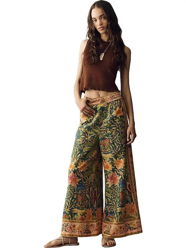 Farm Rio X Wide-leg Linen-viscose Pants - Green Floral